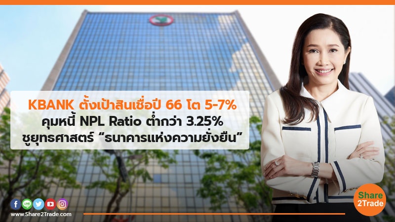 KBANK ตั้งเป้าสินเชื่อปี 66 โต 5-7% คุมหนี้ NPL Ratio ต่ำกว่า 3.25% ชูยุทธศาสตร์ “ธนาคารแห่งความ ...